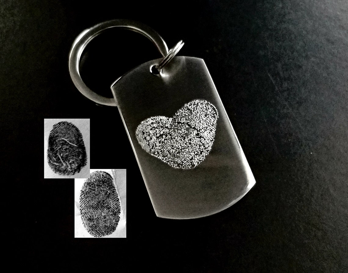 Double Fingerprint Heart Shape Fingerprints Keychain DOGTAG Dog Tag ...