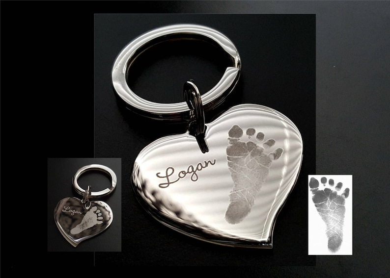 Footprint Heart Keychain Hand Print Handwriting Key Fob Paw - Etsy