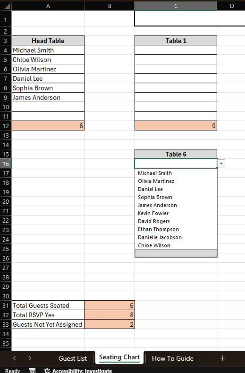Interactive Wedding Guest List & RSVP Tracker | Seating Chart Excel ...