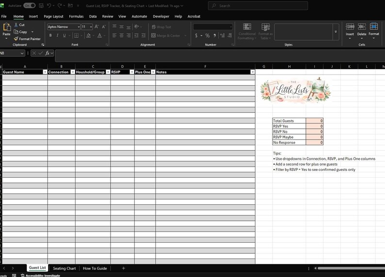 Interactive Wedding Guest List & RSVP Tracker | Seating Chart Excel ...