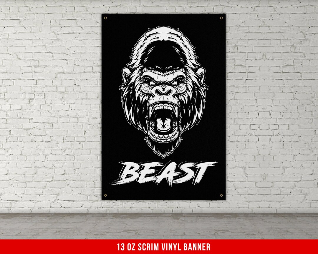 Gorilla Beast Banner - Home Gym Decor - Large Quotes Wall Art ...