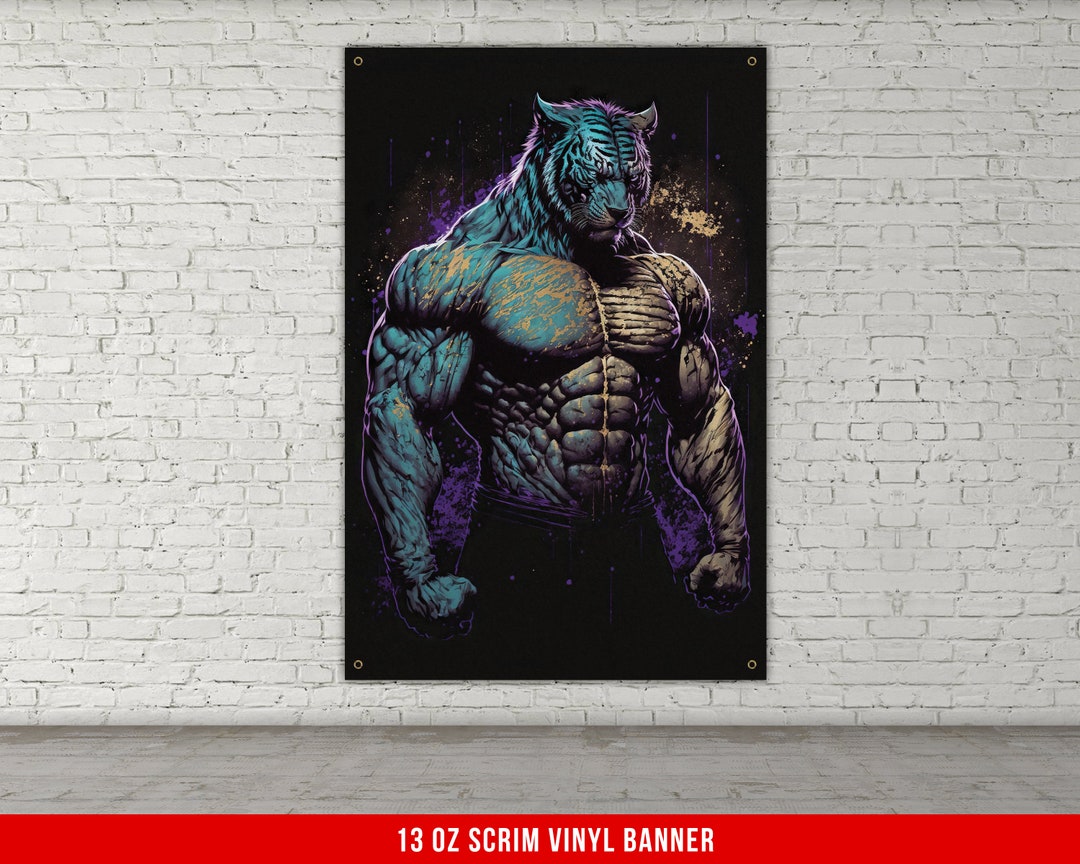 Tiger Muscles Banner Home Gym Decor Large Motivational Wall Art ...
