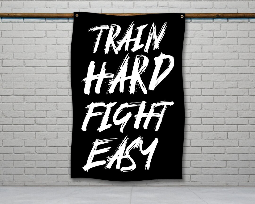 Train Hard Flag, Fight Easy, Gym Decor Flag, Home Gym Wall Art, Garage ...