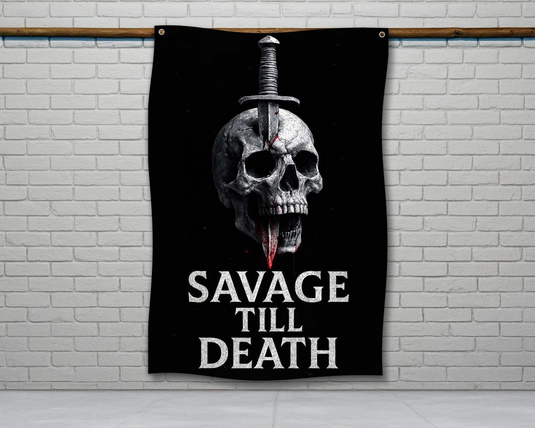 Savage Skull Flag, Motivational Gym Flag, Home Gym Wall Art, Garage Gym ...