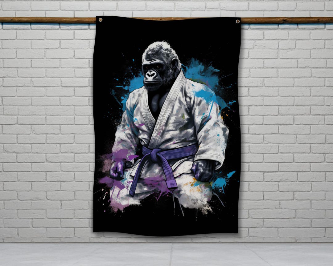 Jiu Jitsu Gorilla Flag, Motivational Martial Arts Decor, Garage Jiu ...