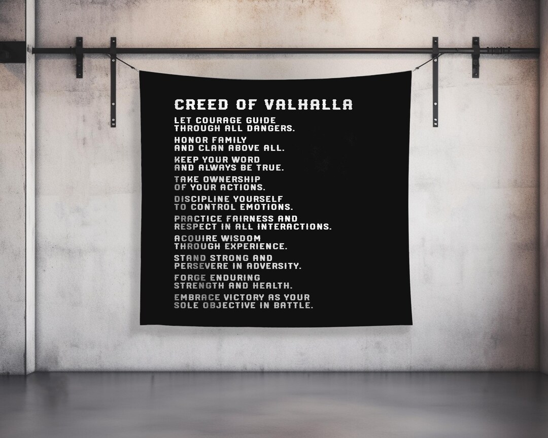 Motivational Tapestry Creed of Valhalla Wall Art for Home Gyms Garage ...