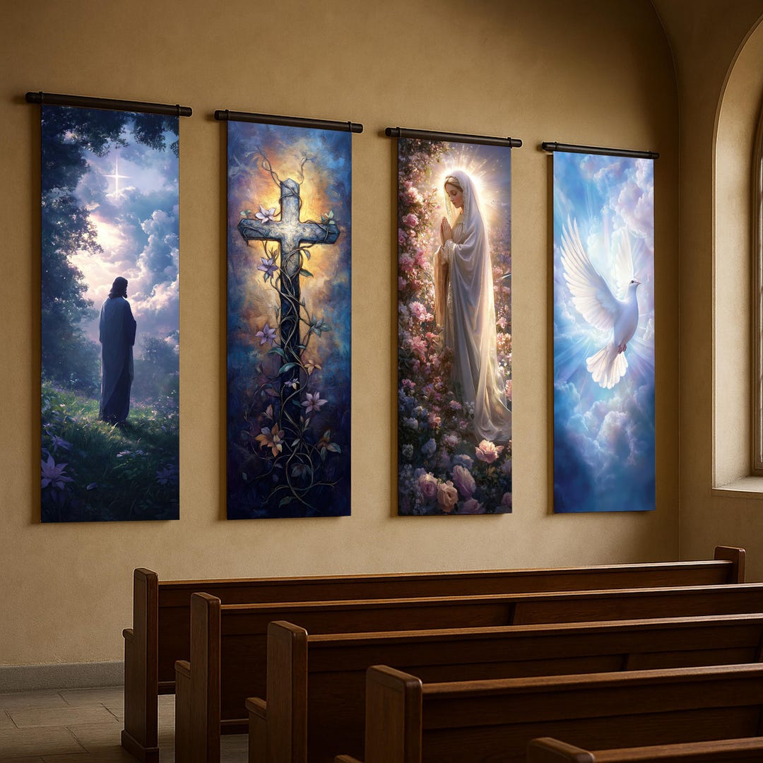 Christian Catholic Faith Wall Decor - Set of 4 Banners - Jesus, Cross ...