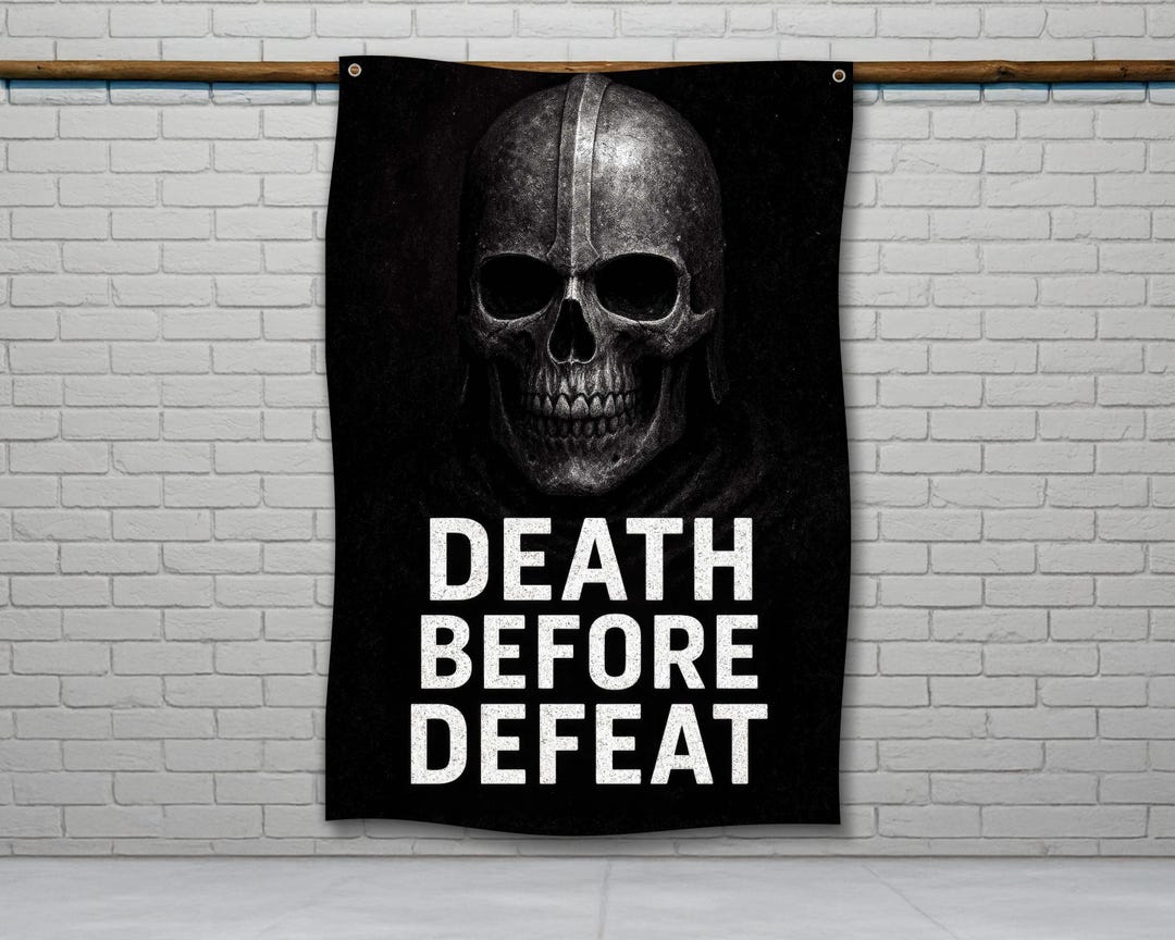 Death Before Defeat Gym Flag, Motivational Wall Art, Home Gym Decor ...