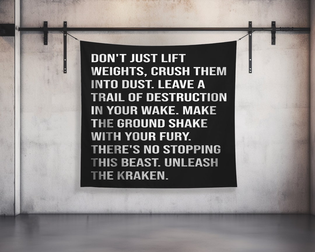 Custom Gym Tapestry | Home Gym Flag Decor | Large Quote Wall Art ...