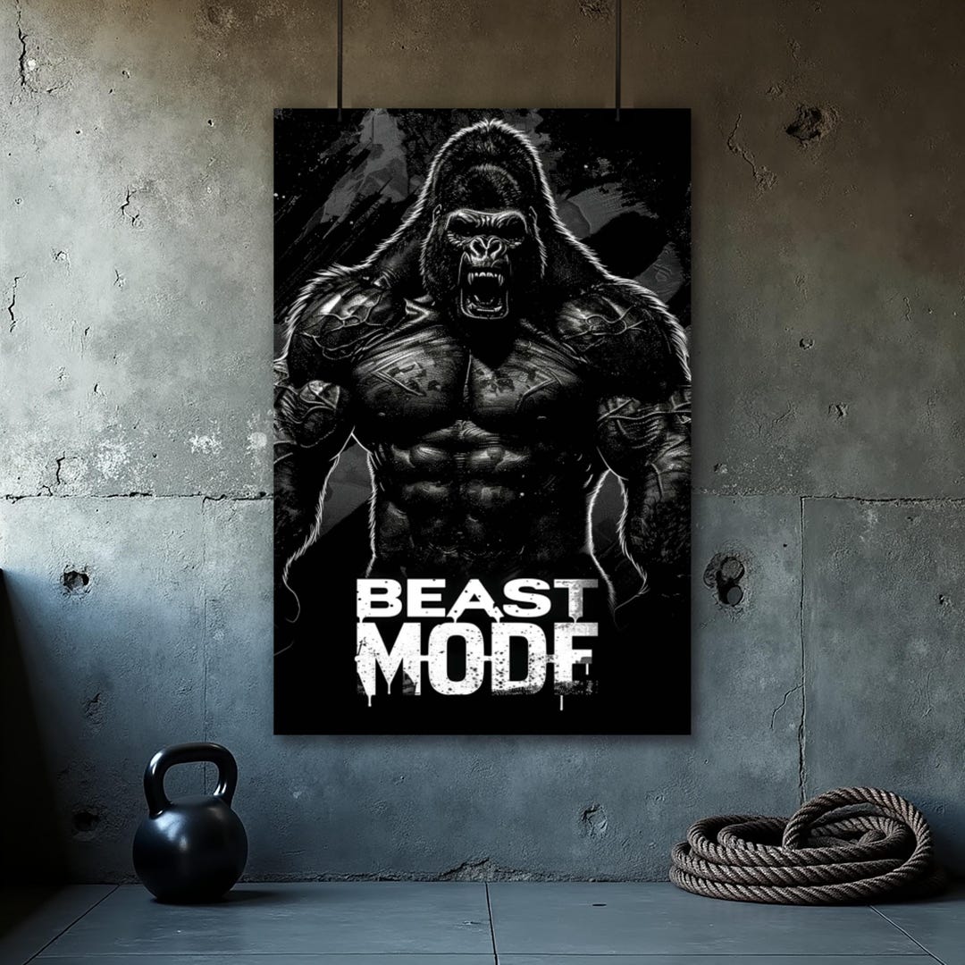 Beast Mode Gorilla Poster, Gym Motivation Art, Bodybuilding Decor ...