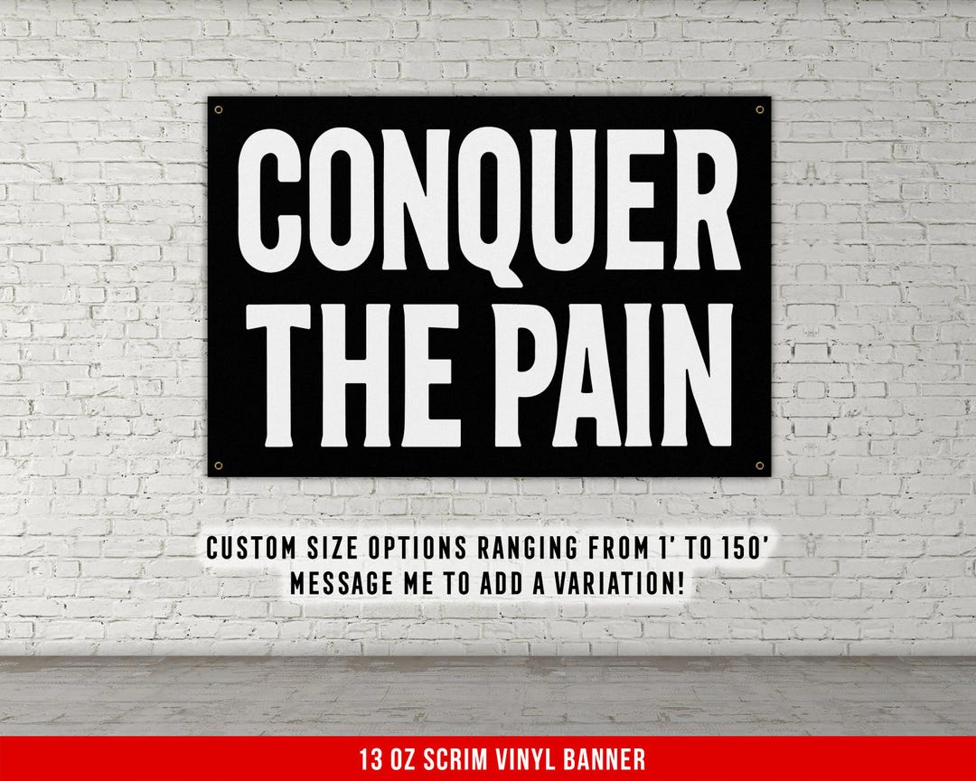Conquer the Pain Banner, Home Gym Decor, Weightlifting, Motivational ...