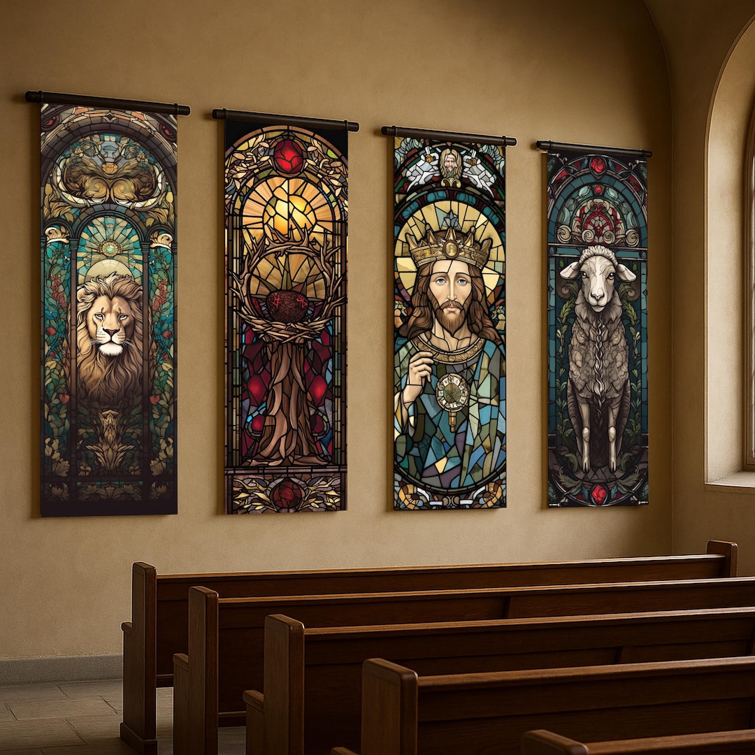 Church Banners - Set of 4 - Christian Catholic Spiritual Decor - Jesus ...