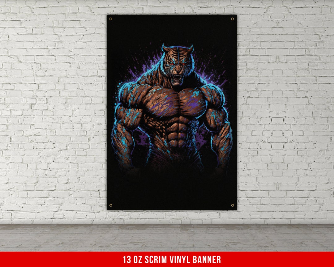 Tiger Muscles Banner Home Gym Decor Large Motivational Wall Art ...