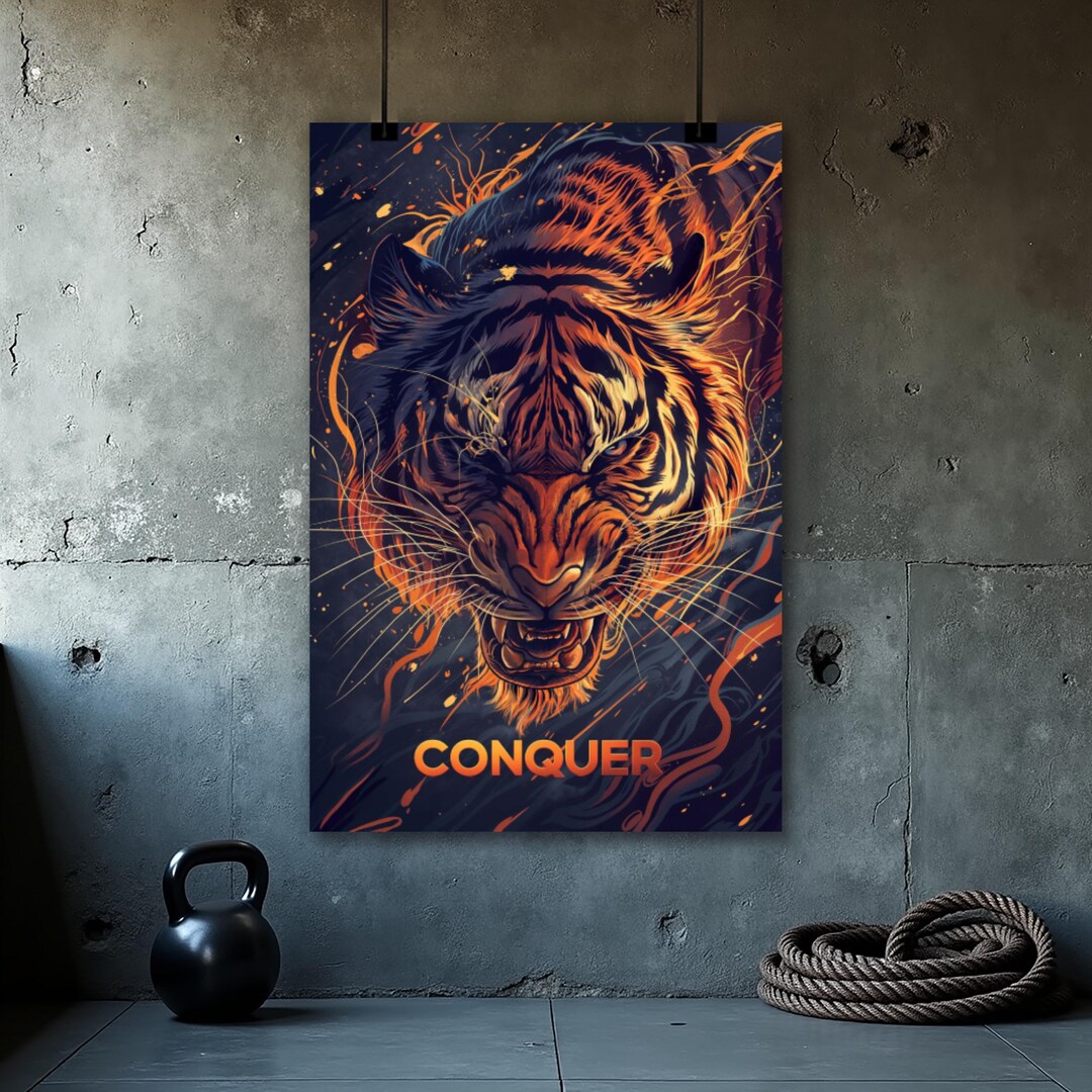 Conquer Tiger Poster, Motivational Art, Gym Decor, Sports Wall Art ...