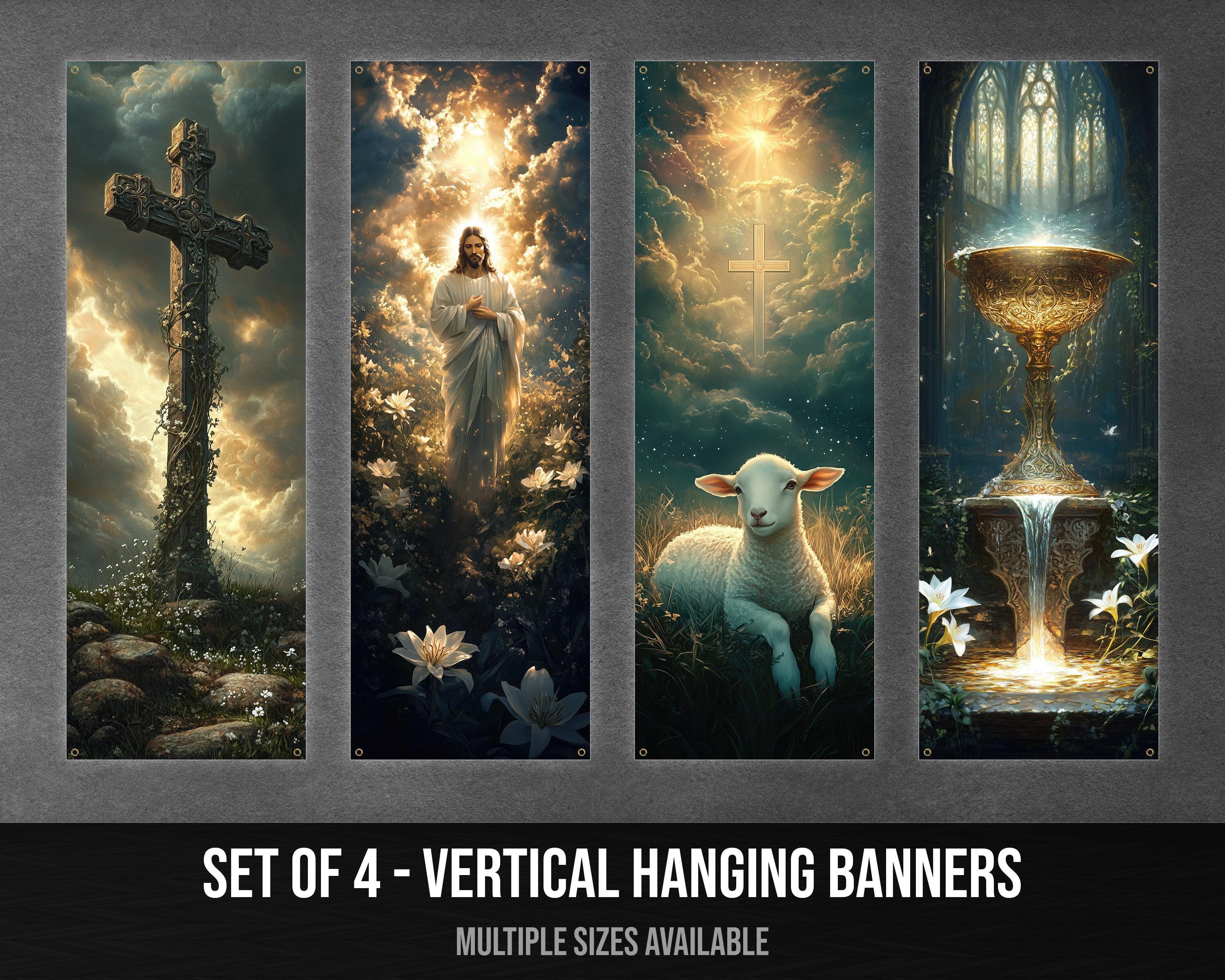Christian Catholic Faith Wall Decor - Set of 4 Banners - Cross, Jesus ...