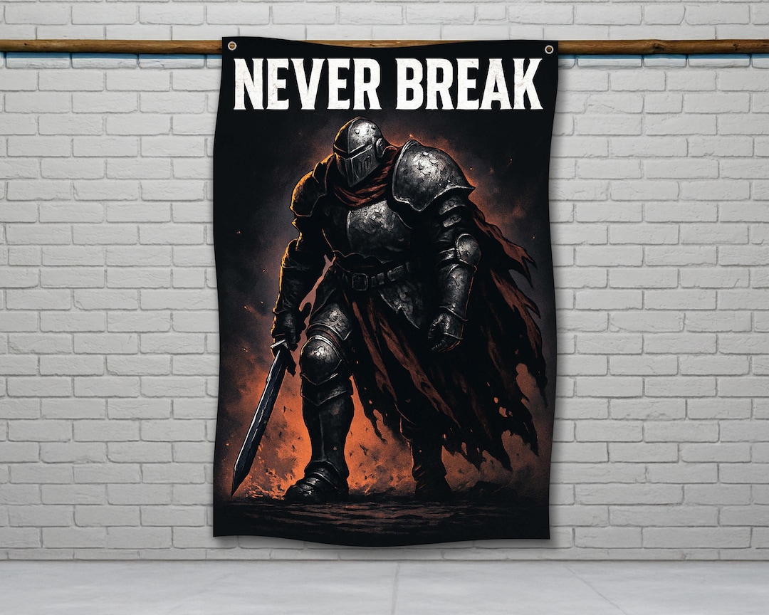 Never Break Knight Flag, Home Gym Flag, Motivational Gym Decor, Garage ...