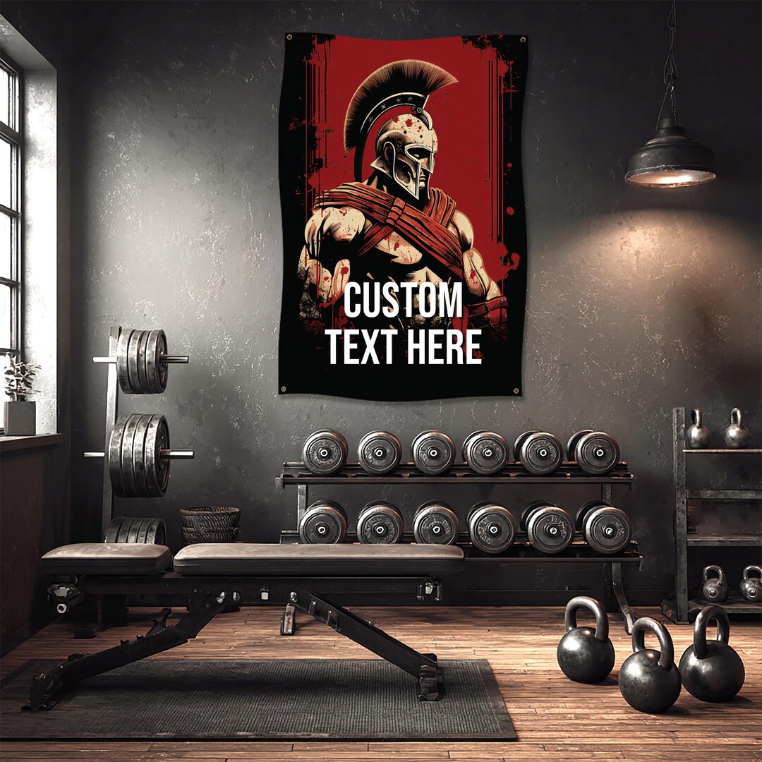Custom Spartan Flag, Motivational Gym Decor, Weightlifting Art, Husband ...