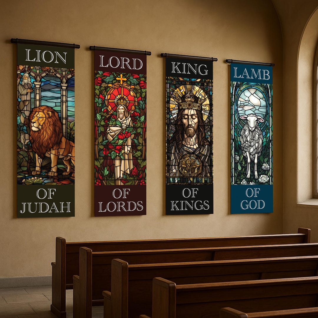 Church Banners - Set of 4 - Christian Catholic Spiritual Decor - Jesus ...