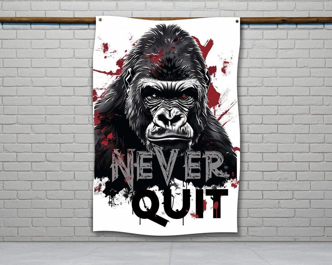 Gorilla Flag, Never Quit Wall Art, Gym Motivation, Weightlifting Decor ...