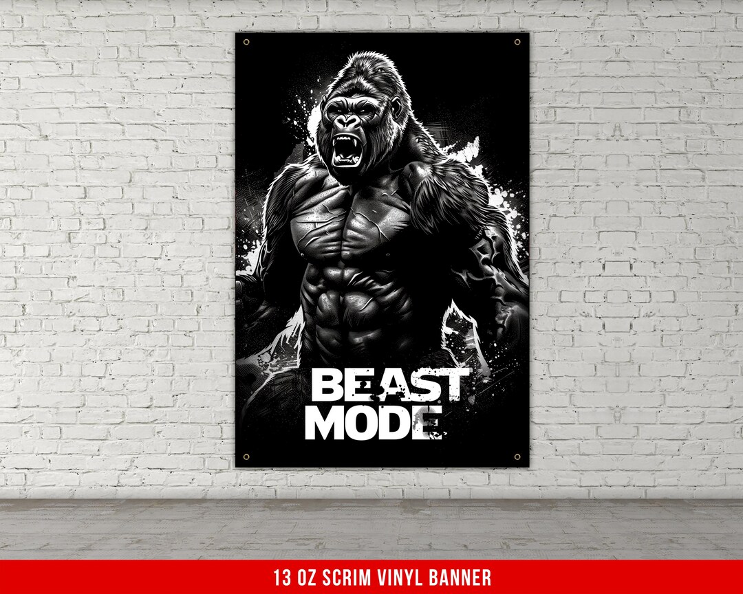 Beast Mode Banner Fitness Decor Home Gym Wall Art Motivational Quote ...
