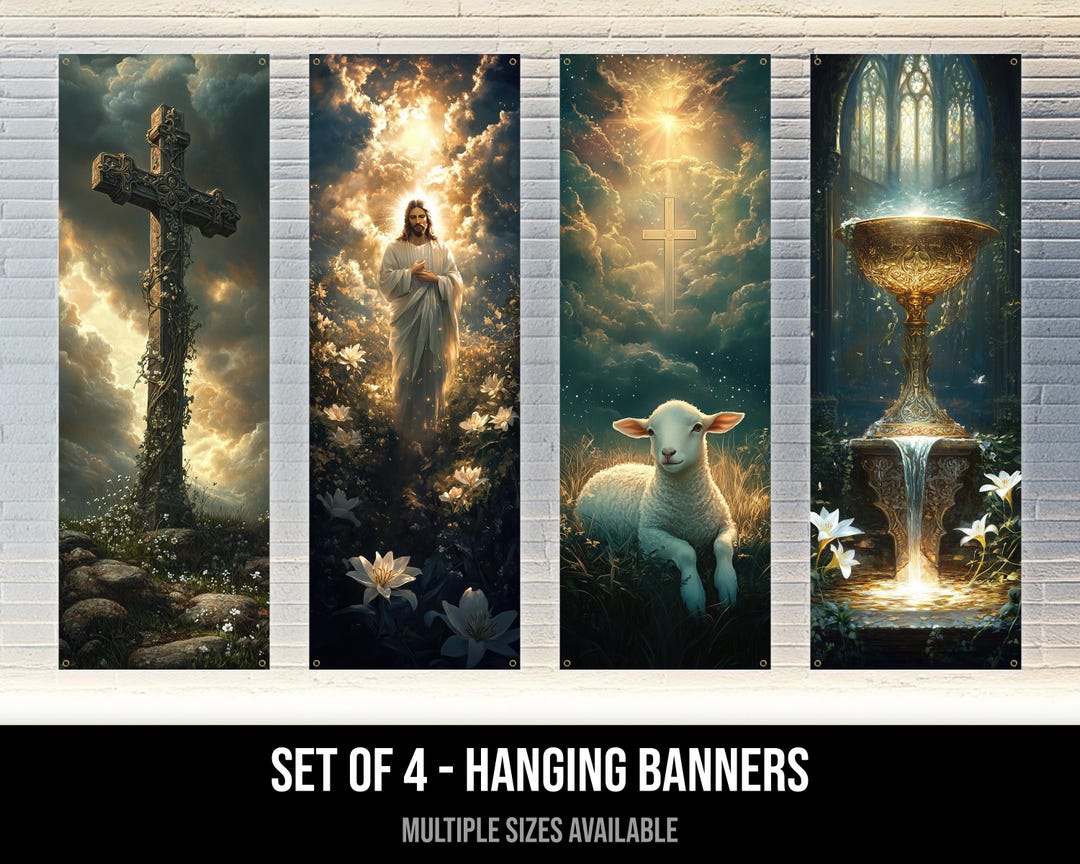 Christian Catholic Faith Wall Decor - Set of 4 Banners - Cross, Jesus ...