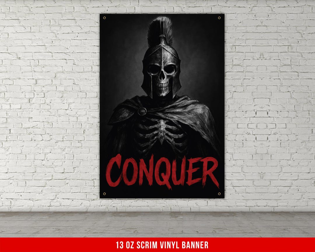 Conquer Banner, Spartan Skeleton, Gym Motivation, Inspirational Quote ...