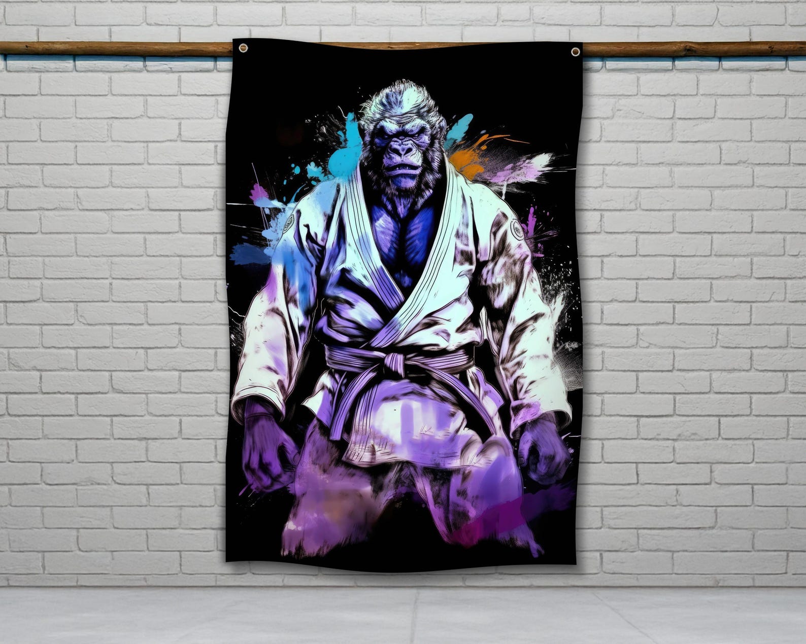 Jiu Jitsu Gorilla Flag, Motivational Wall Decor, Martial Arts Banner ...