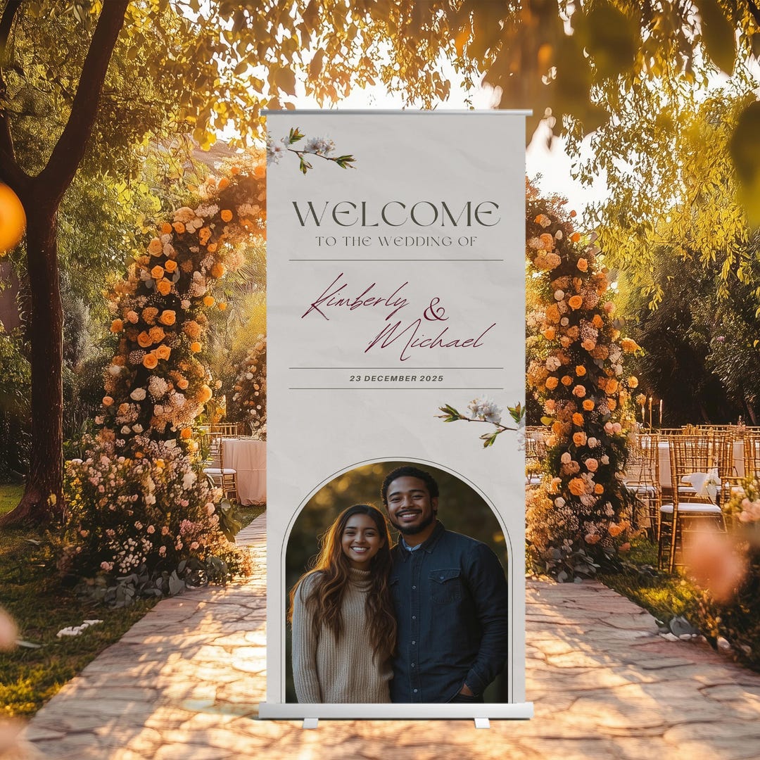 Custom Retractable Banner for Wedding – Personalized Photo Welcome Sign ...