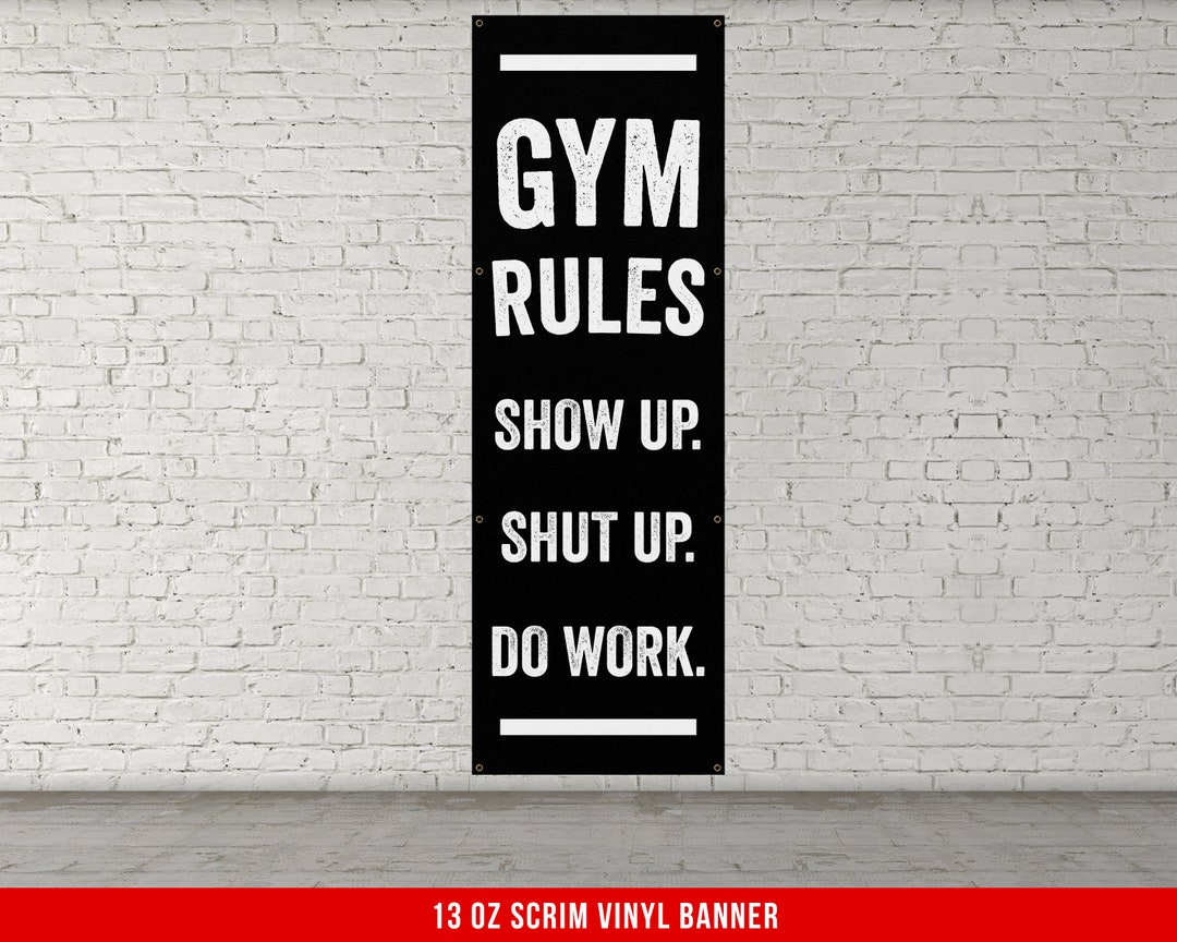 Gym Rules Banner - Motivational Home Gym Decor - Large Quote Wall Art ...