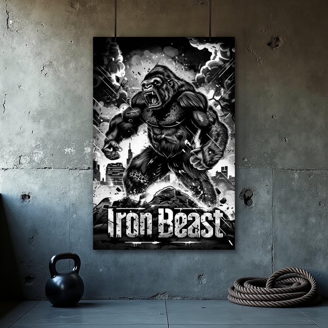 Iron Beast Gorilla Poster, Home Gym Wall Art, Fitness Print ...