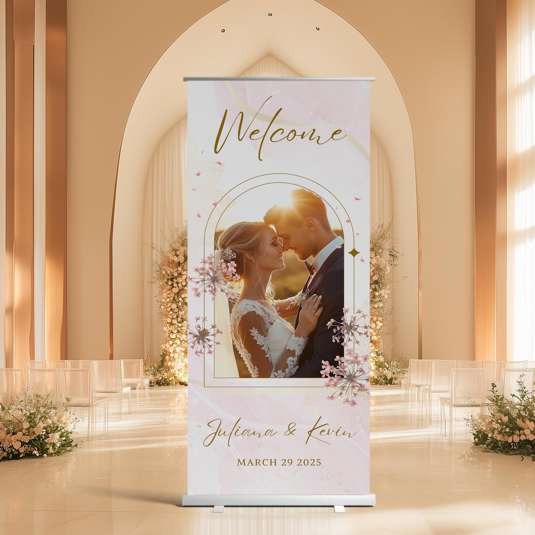 Custom Retractable Banner for Wedding – Personalized Photo Welcome Sign ...
