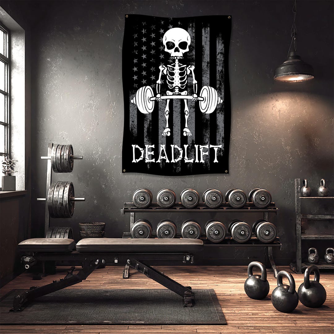 Deadlift Skeleton Flag, Weightlifting Flag, Gym Decor, Inspirational ...