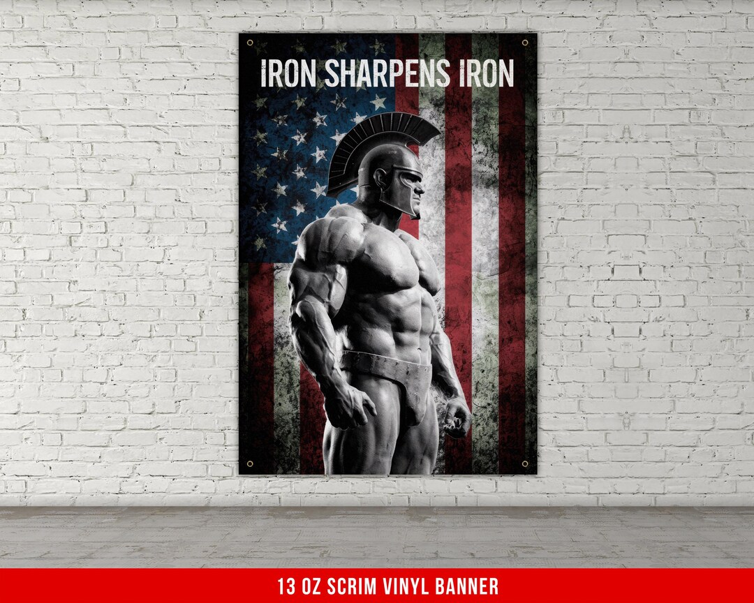 Iron Sharpens Iron Vinyl Banner Motivational Gym Decor Weightlifting ...
