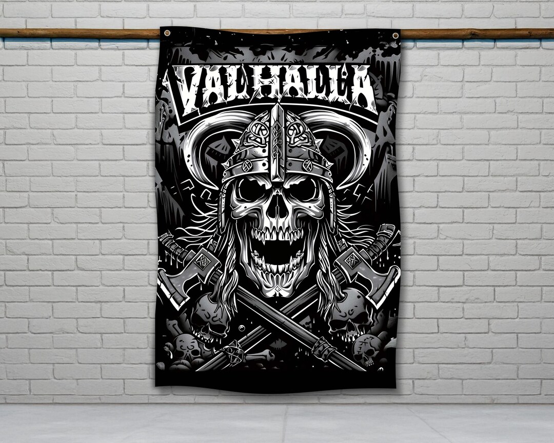 Valhalla Gym Flag, Viking Skull Decor, Weightlifting Motivation, Home ...