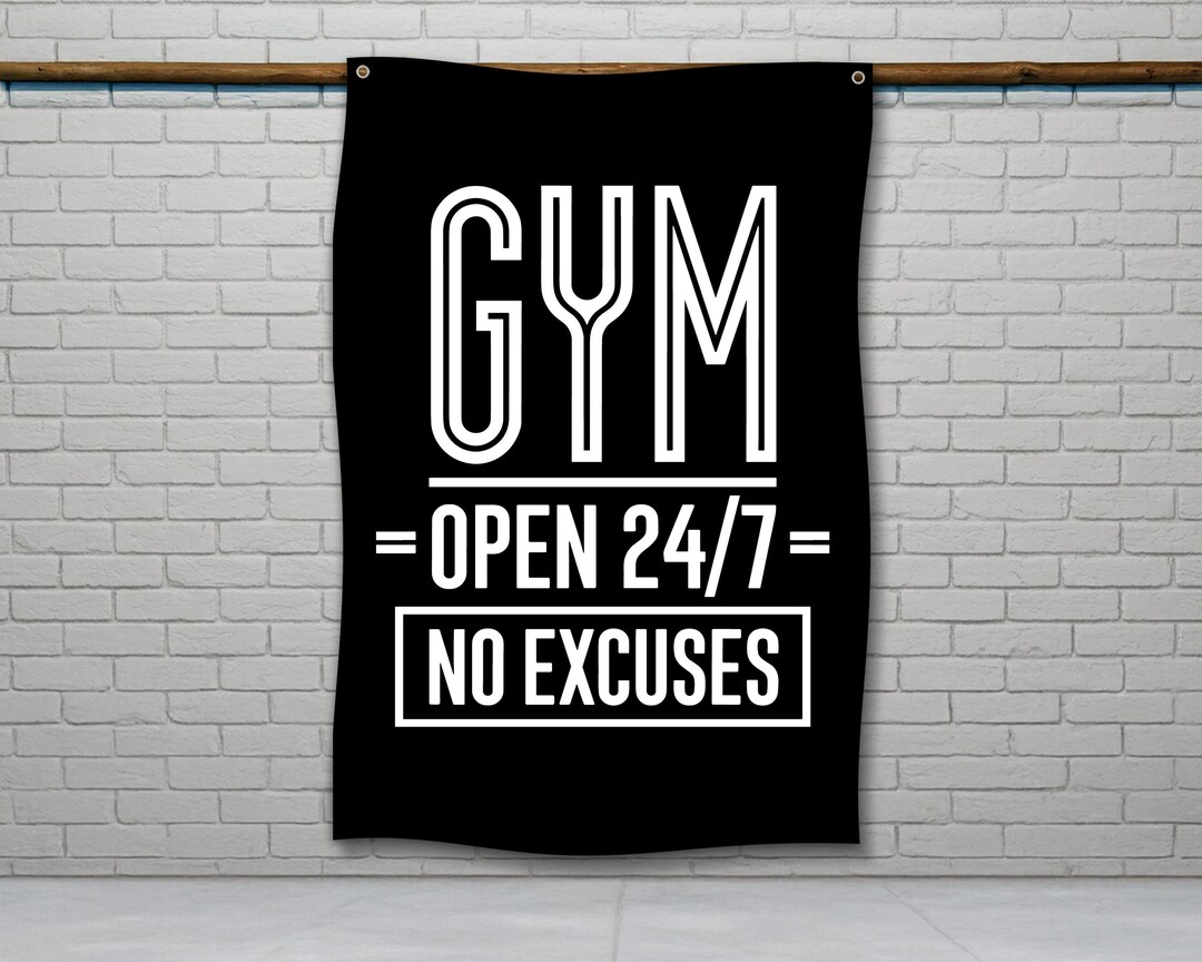 Home Gym Flag, Open 24 7, Motivational Gym Banner, Garage Gym Decor ...