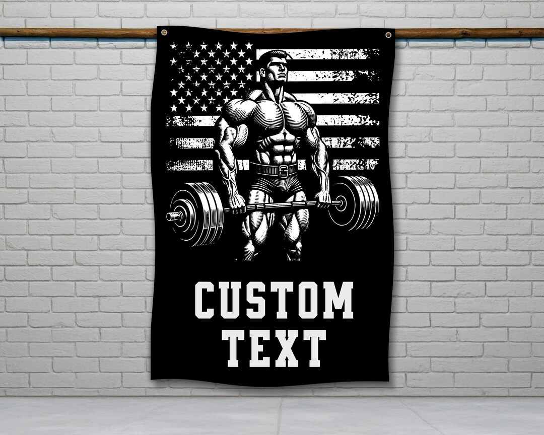 Weightlifting Flag, Custom Name Gym Decor, American Flag, Gym Flag ...