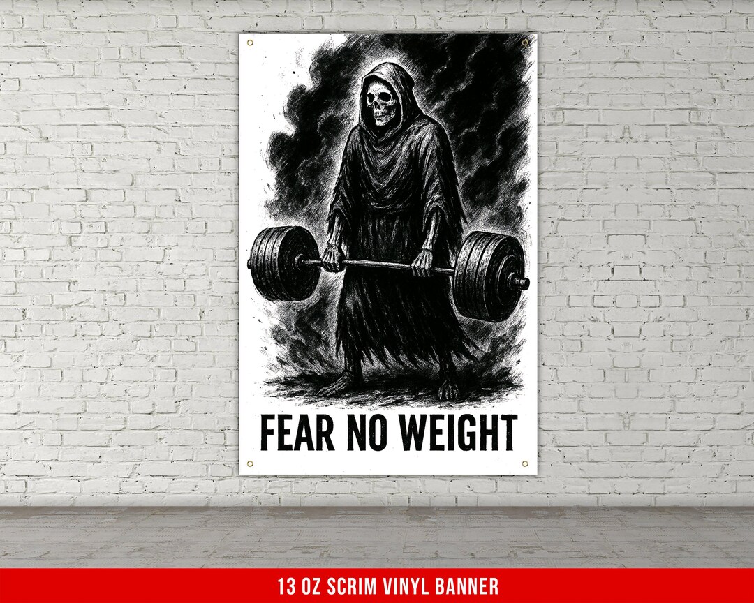 Grim Reaper Banner, Weightlifting Banner, Home Gym Decor, Fear No ...