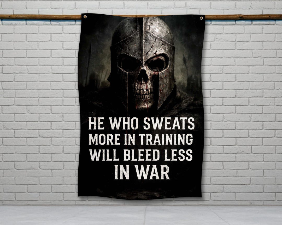 Motivational Gym Flag, Spartan Helmet Wall Art, Home Gym Decor, He Who ...