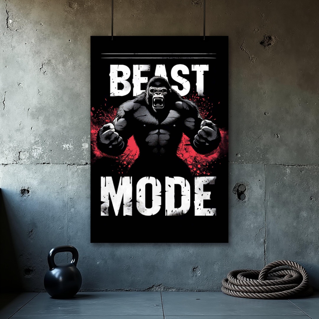 Beast Mode Gorilla Posters, Home Gym Wall Art, Fitness Print ...