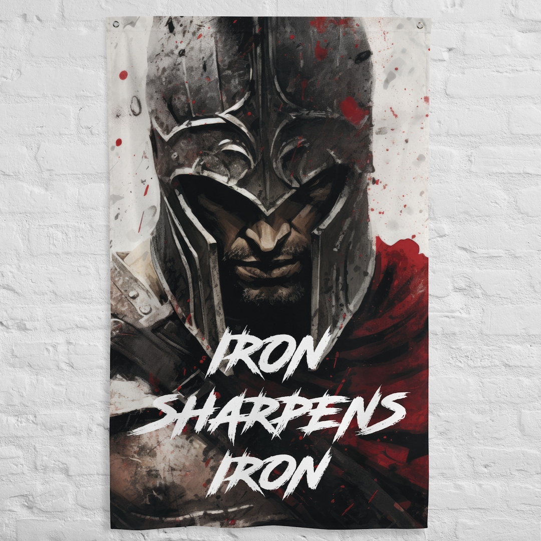 Iron Sharpens Iron Spartan V4 Custom Home Gym Flag Workout Motivation ...