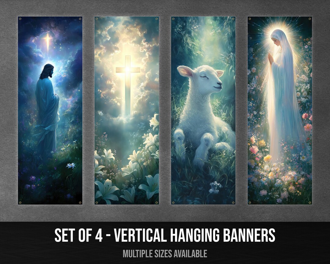 Christian Catholic Faith Wall Decor - Set of 4 Banners - Jesus, Cross ...