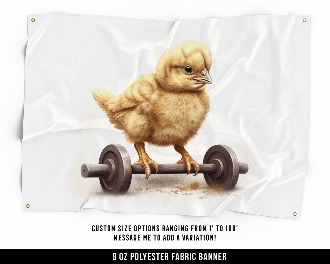 Baby Chick Weights Cloth Banner Motivational Home Gym Decor Large Wall ...