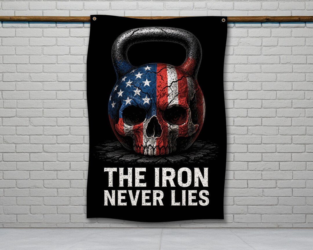 Gym Flag, Motivational Home Gym Wall Art, Kettlebell Skull Flag ...