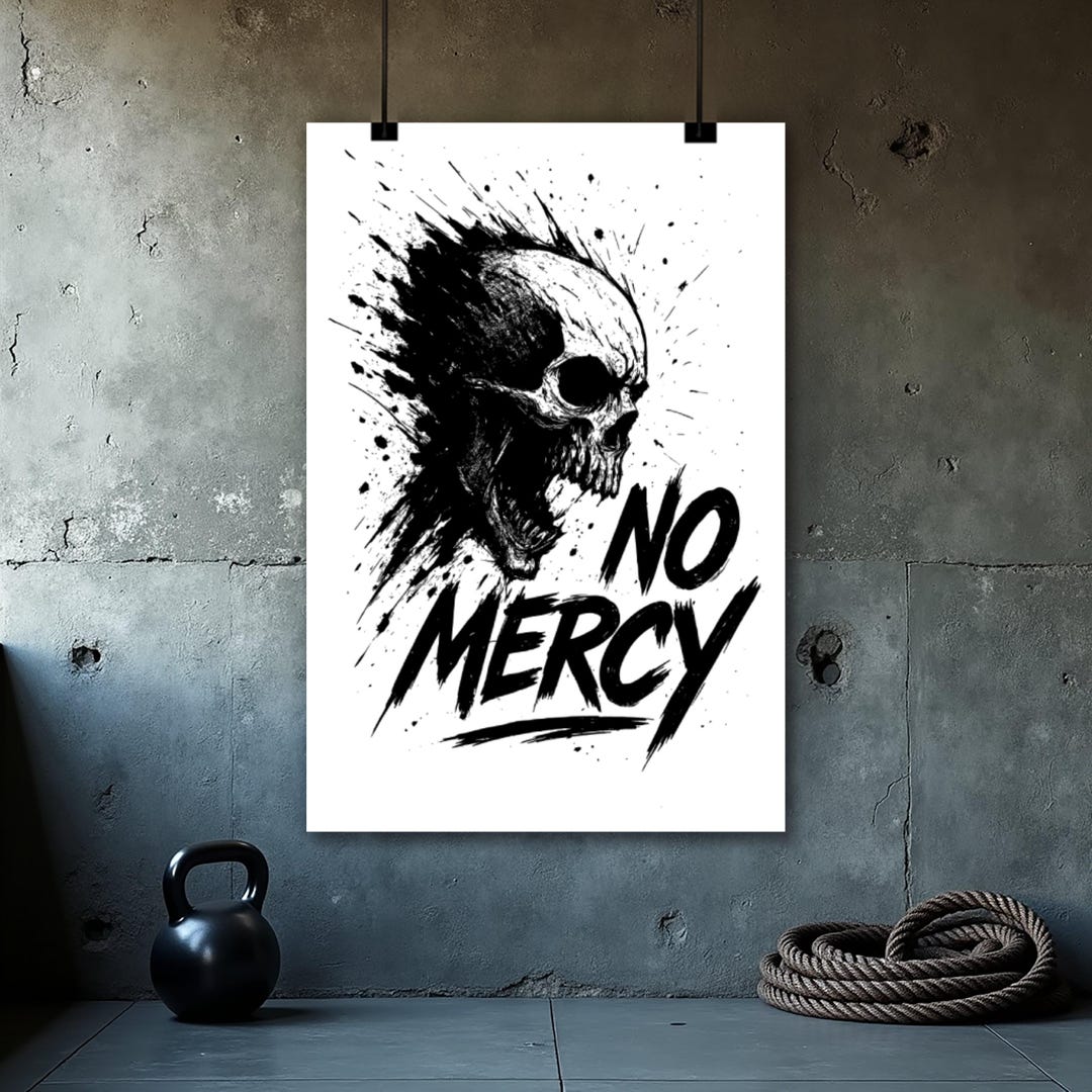 No Mercy Skull Poster, Home Gym Wall Art, Bodybuilding Poster, Fitness ...