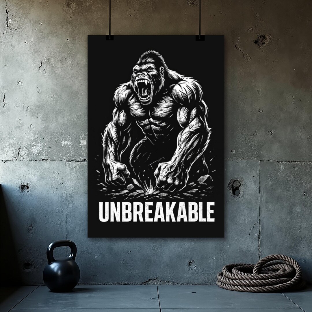 Unbreakable Gorilla Poster, Motivational Quote, Gym Wall Art, Fitness ...