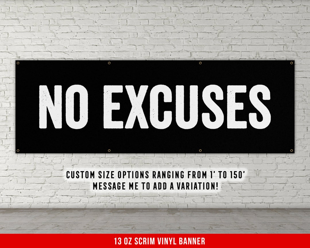 No Excuses Banner - Motivational Home Gym Decor - Large Quote Wall Art ...