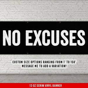 No Excuses Banner - Motivational Home Gym Decor - Large Quote Wall Art ...