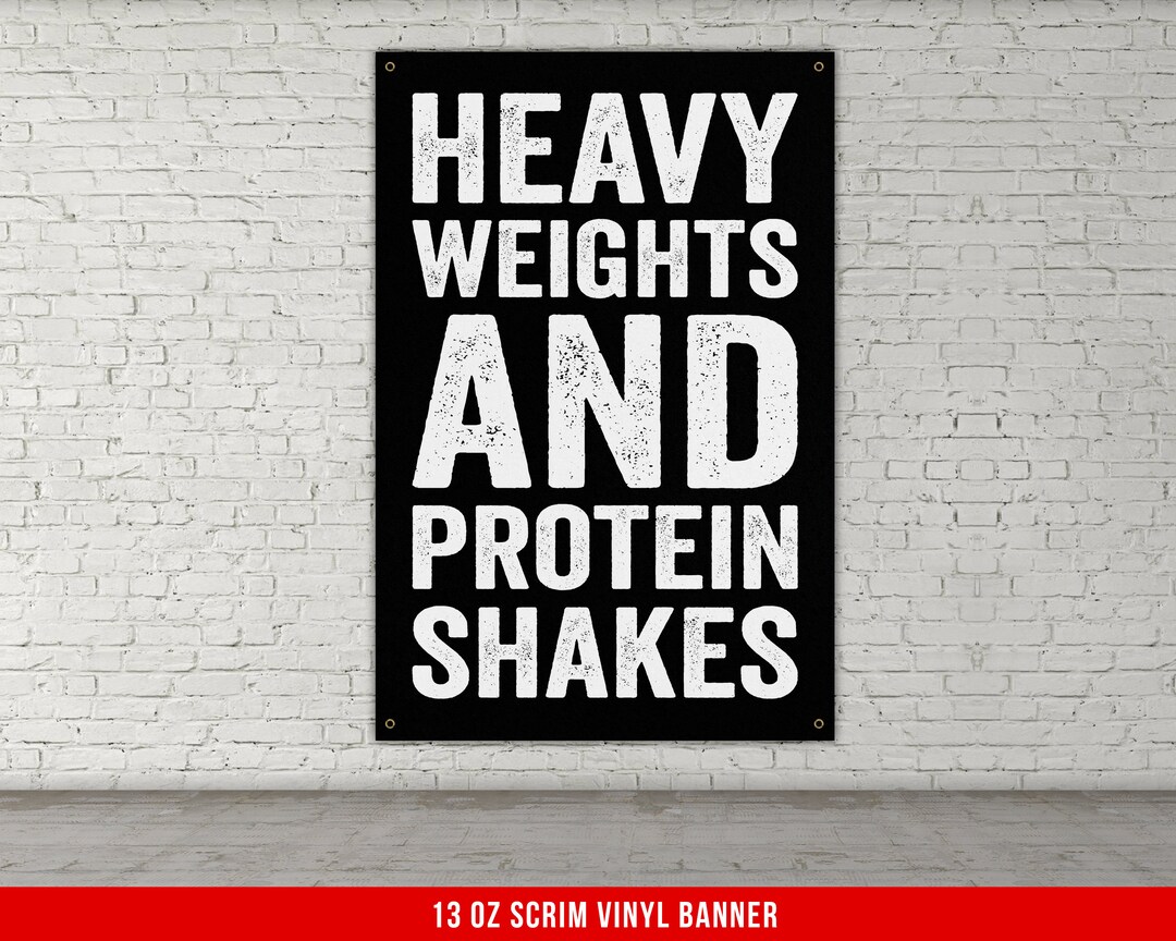 Heavy Weights Protein Shakes Banner Gym Wall Art Motivational Fitness ...