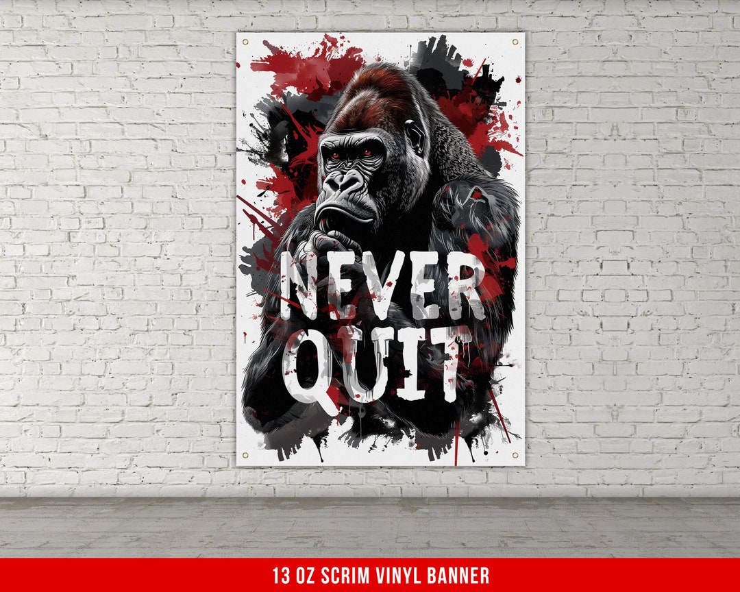 Never Quit Banner - Strength Training Decor - Large Motivational Wall ...