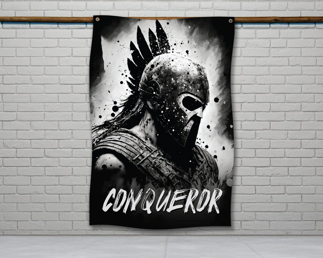 Conqueror Flag, Gym Motivation Banner, Home Gym Decor, Fitness Wall Art ...